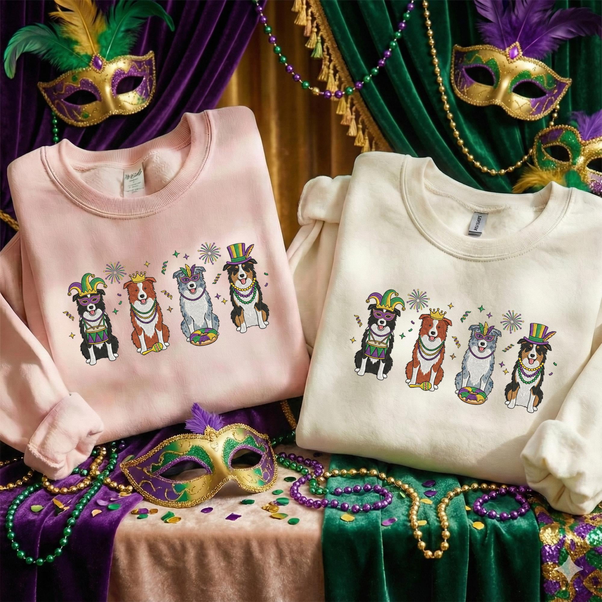 Border Collie Mardi Gras Sweatshirt, Embroidered Fat Tuesday Shirt ...