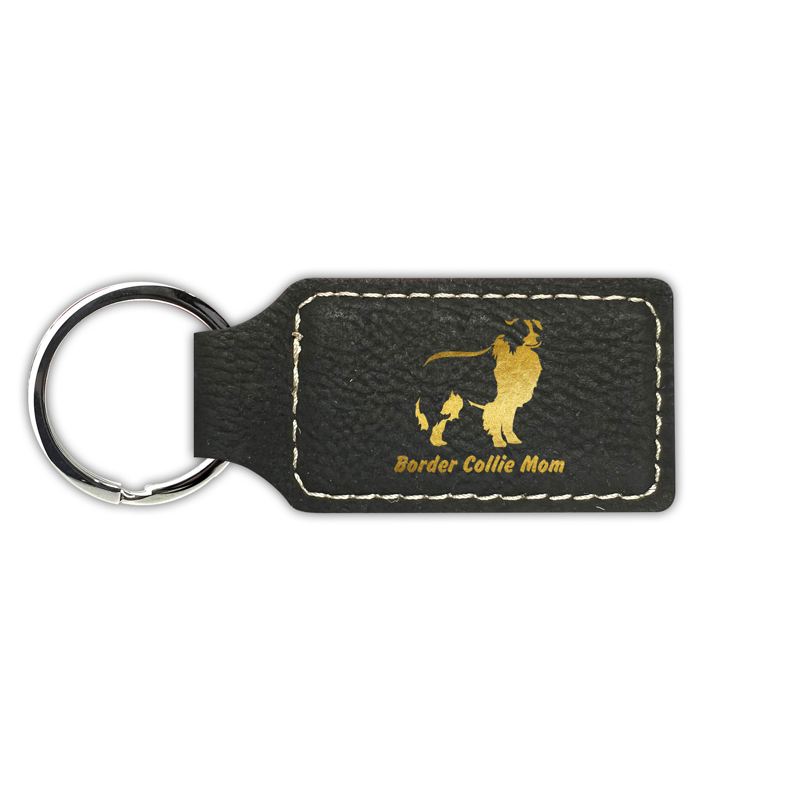 Border Collie Mom Keychain Leatherette Rectangle - Laser Engraved ...