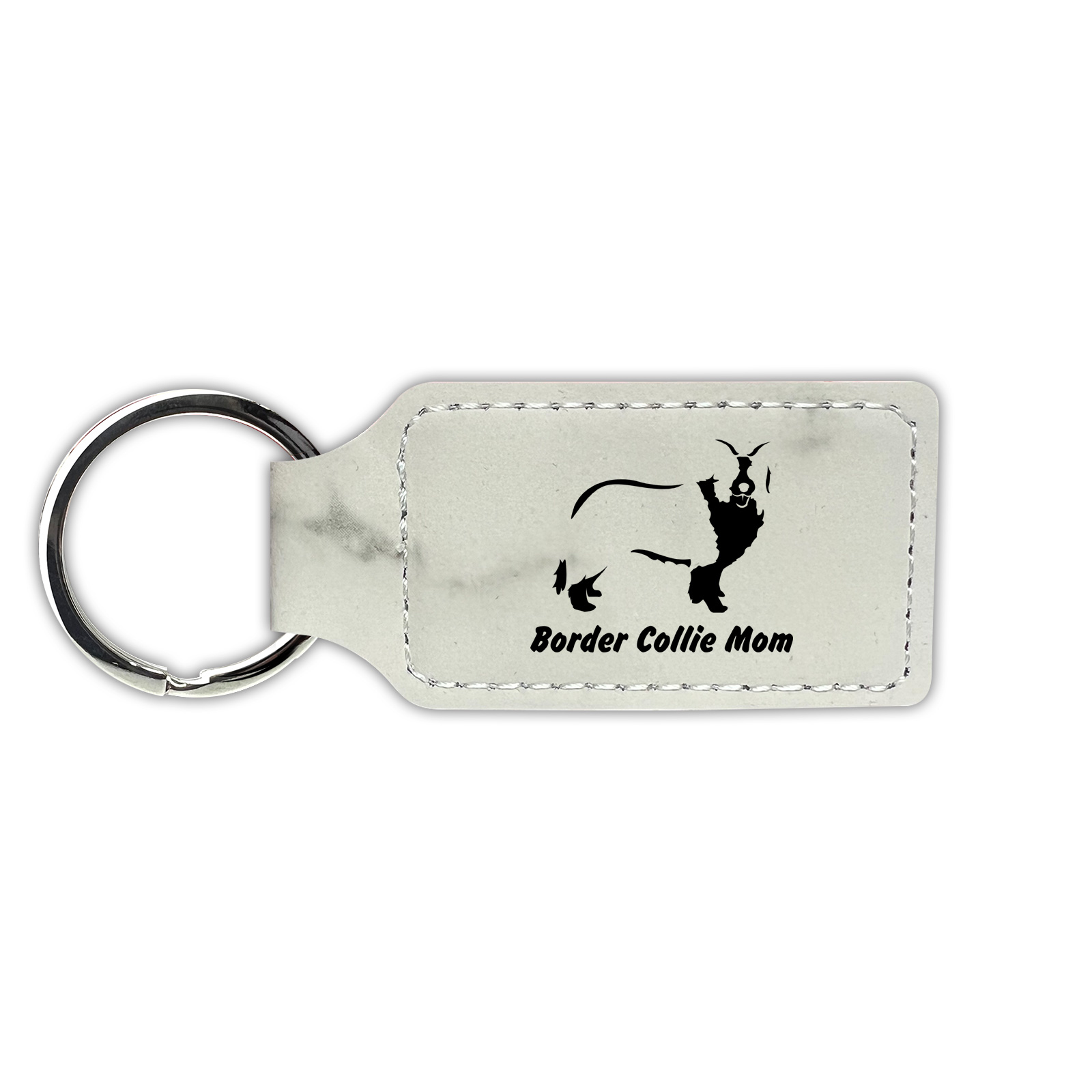 Border Collie Mom Keychain Leatherette Rectangle - Laser Engraved ...