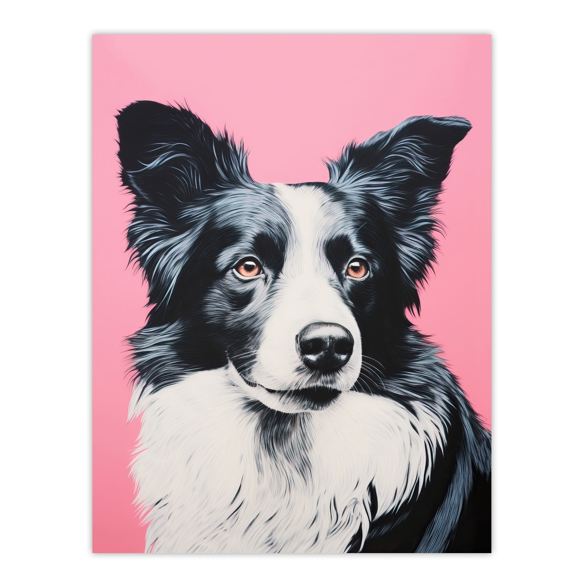 Border Collie Pastel Pink Screen Print Risograph Artwork Spot Block Colour Duotone Retro Riso ...