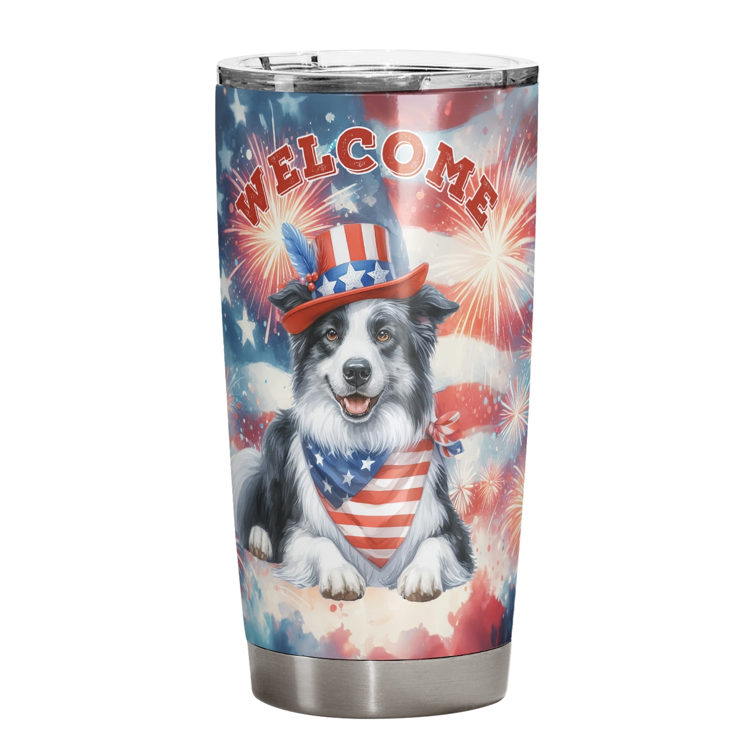 Border Collie Patriotic Welcome for 4Th of July Independence Day 20oz ...