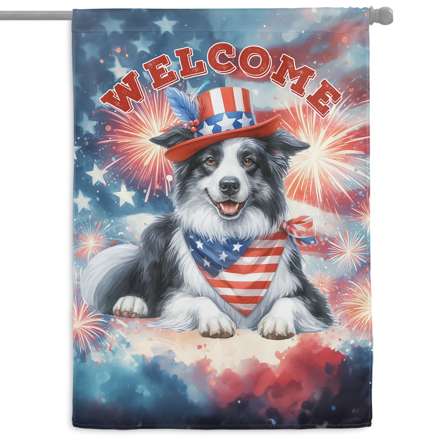 Border Collie Patriotic Welcome for 4Th of July Independence Day House ...