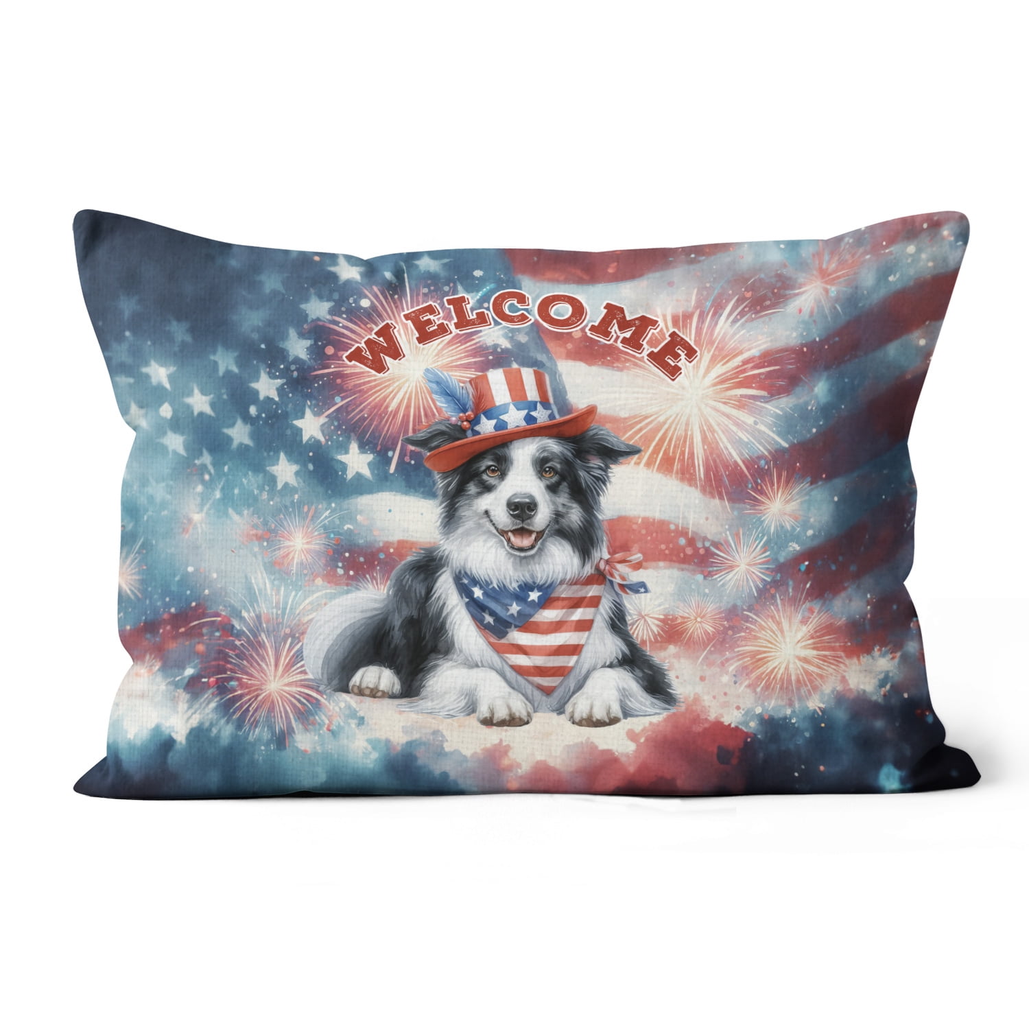 Border Collie Patriotic Welcome for 4Th of July Independence Day Pillow ...