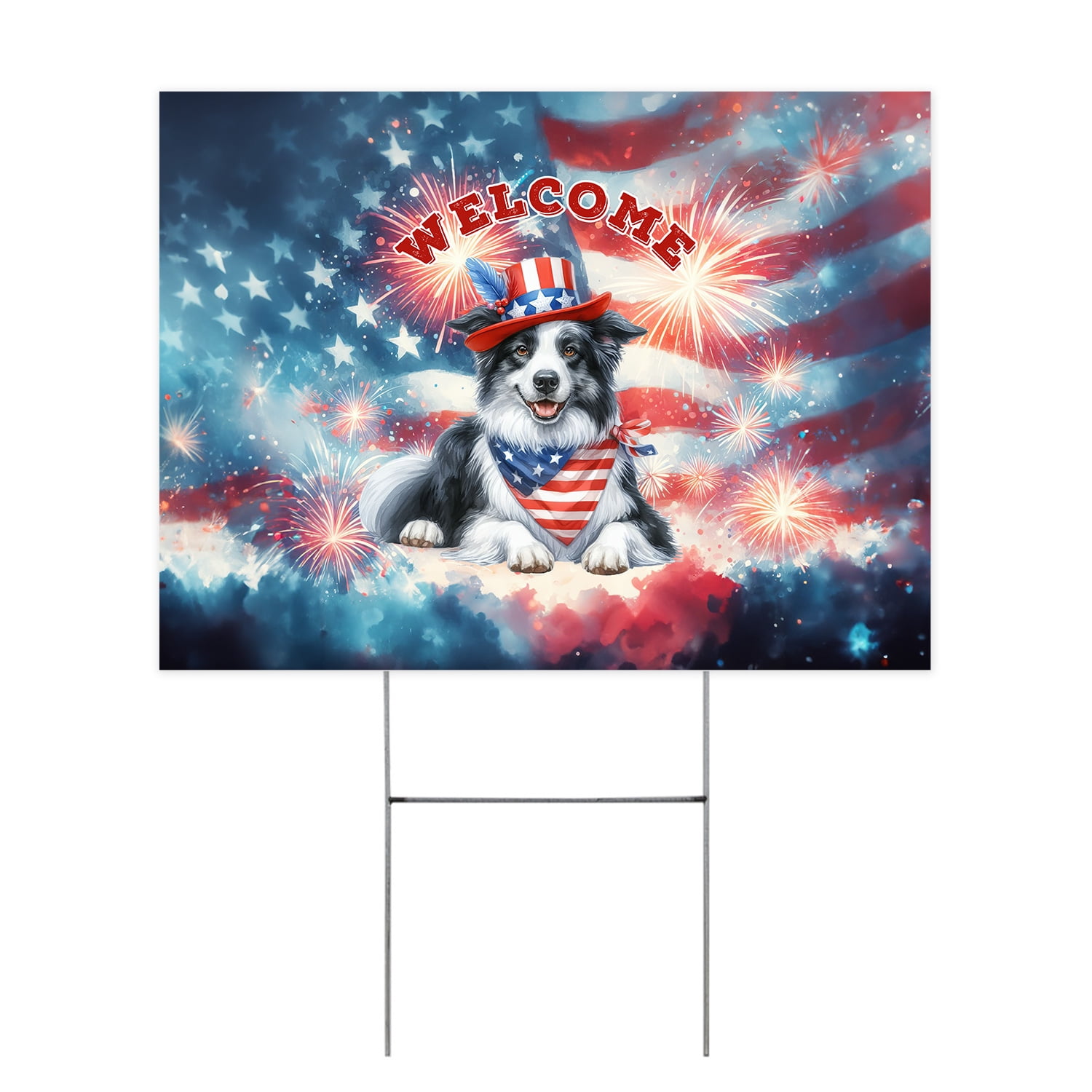 Border Collie Patriotic Welcome for 4Th of July Independence Day Yard ...