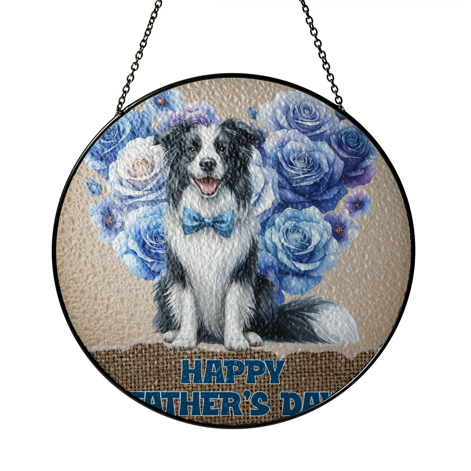 Border Collie Proud Dad Happy Father's Day Stained Glass Suncatcher ...