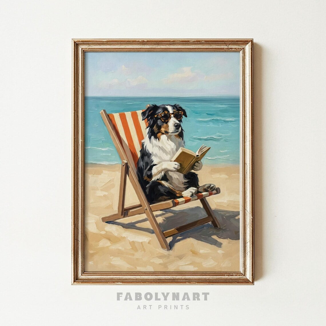 Border Collie Reading Book Wall Art Summer Beach House Decor Collie Dog ...