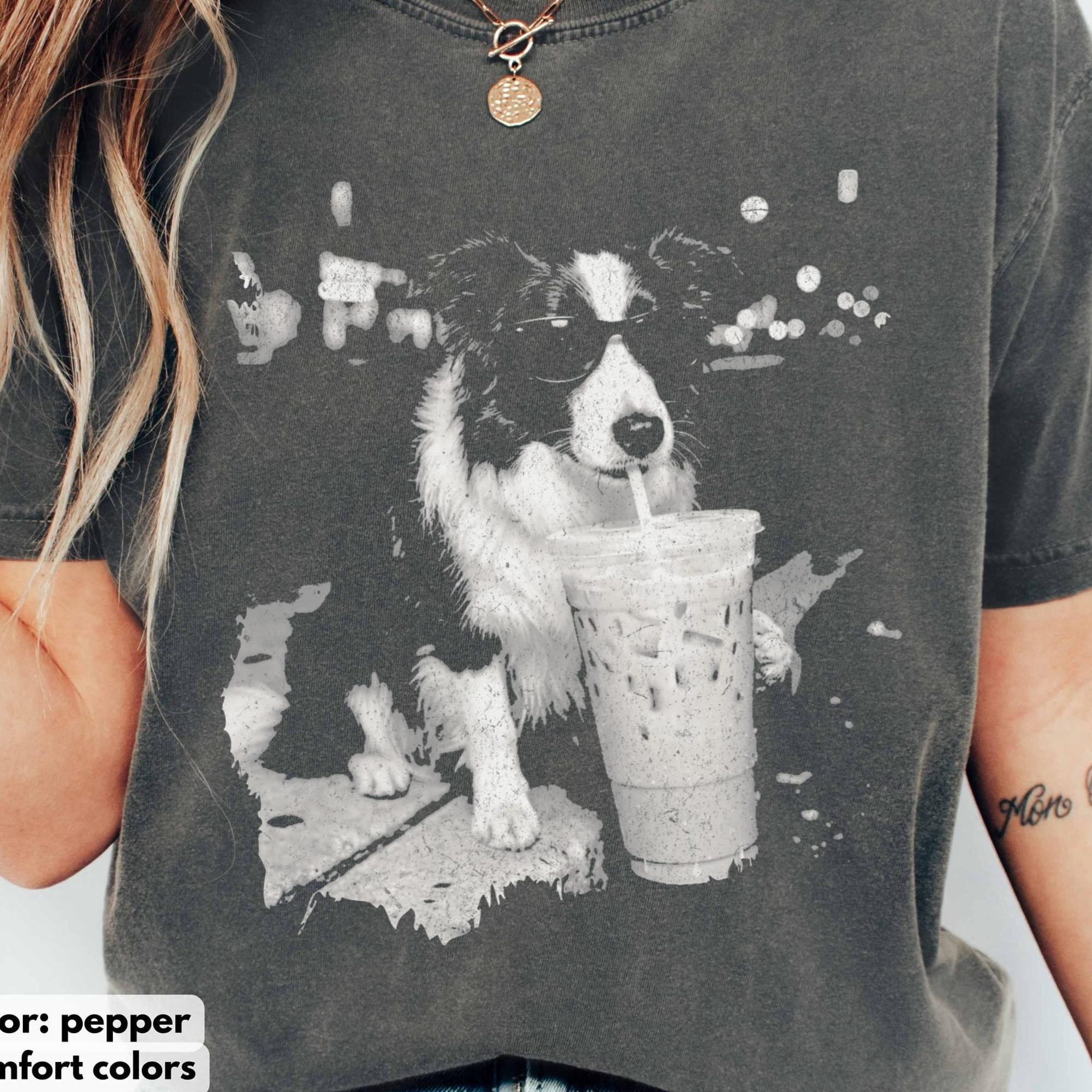 Border Collie Shirt Funny Dog Drinking Iced Coffee Tshirt Dog Shirt Dog ...