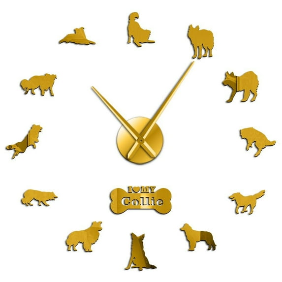 Border Collie Silhouette Frameless Wall Clock Stickers, DIY Modern ...