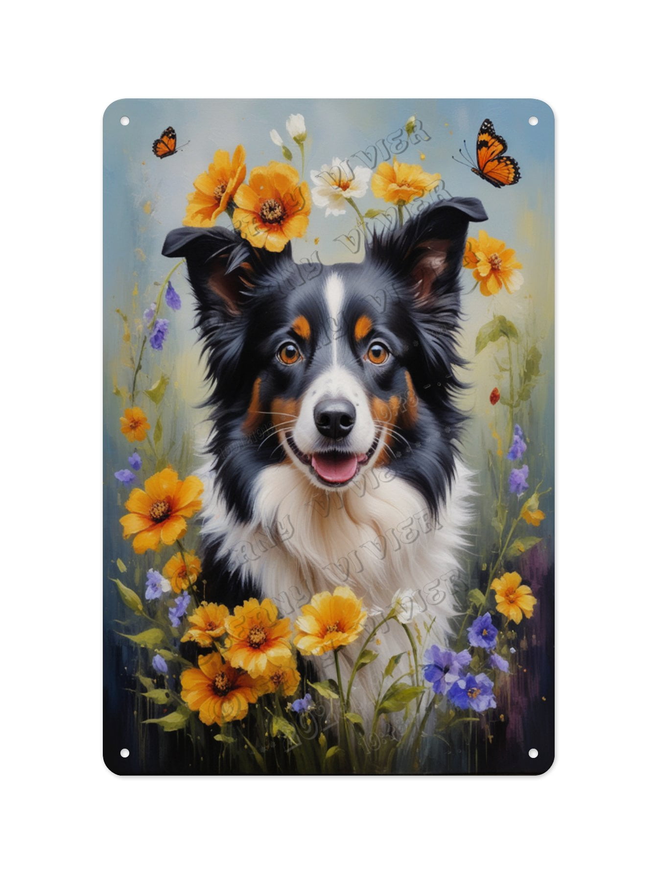 Border Collie Spring Flowers Aluminum Sign 12x16 Inches - Metal Nursery ...