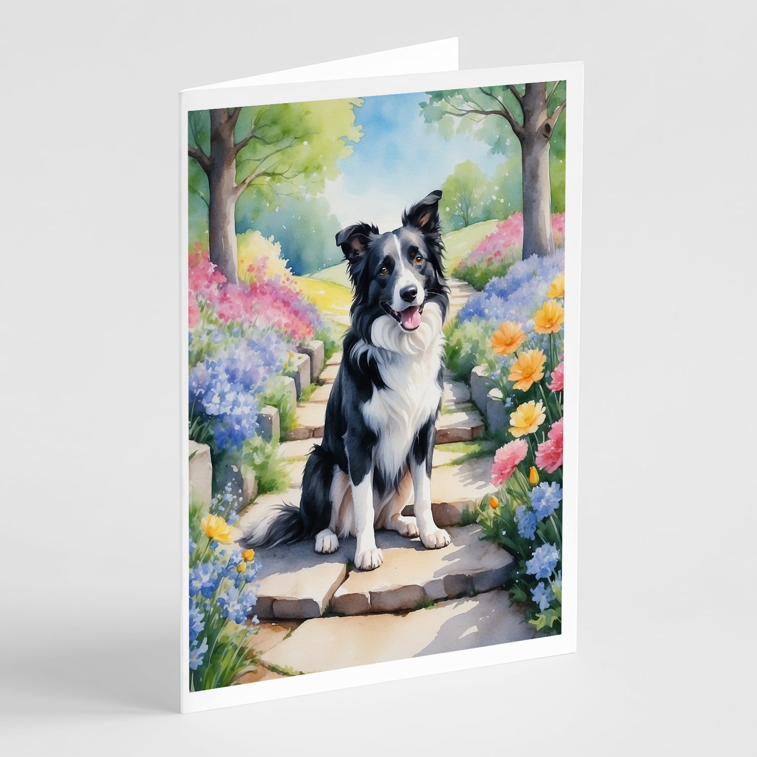 Border Collie Spring Path Greeting Cards Pack of 8 7 in x 5 in ...