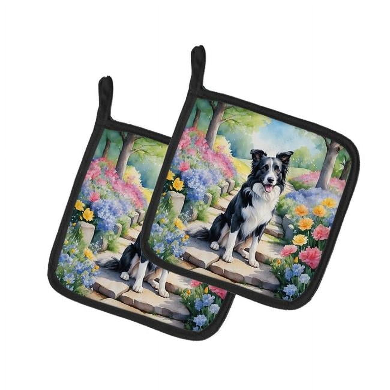 Border Collie Spring Path Pair of Pot Holders 7.5 in x 7.5 in - Walmart.com