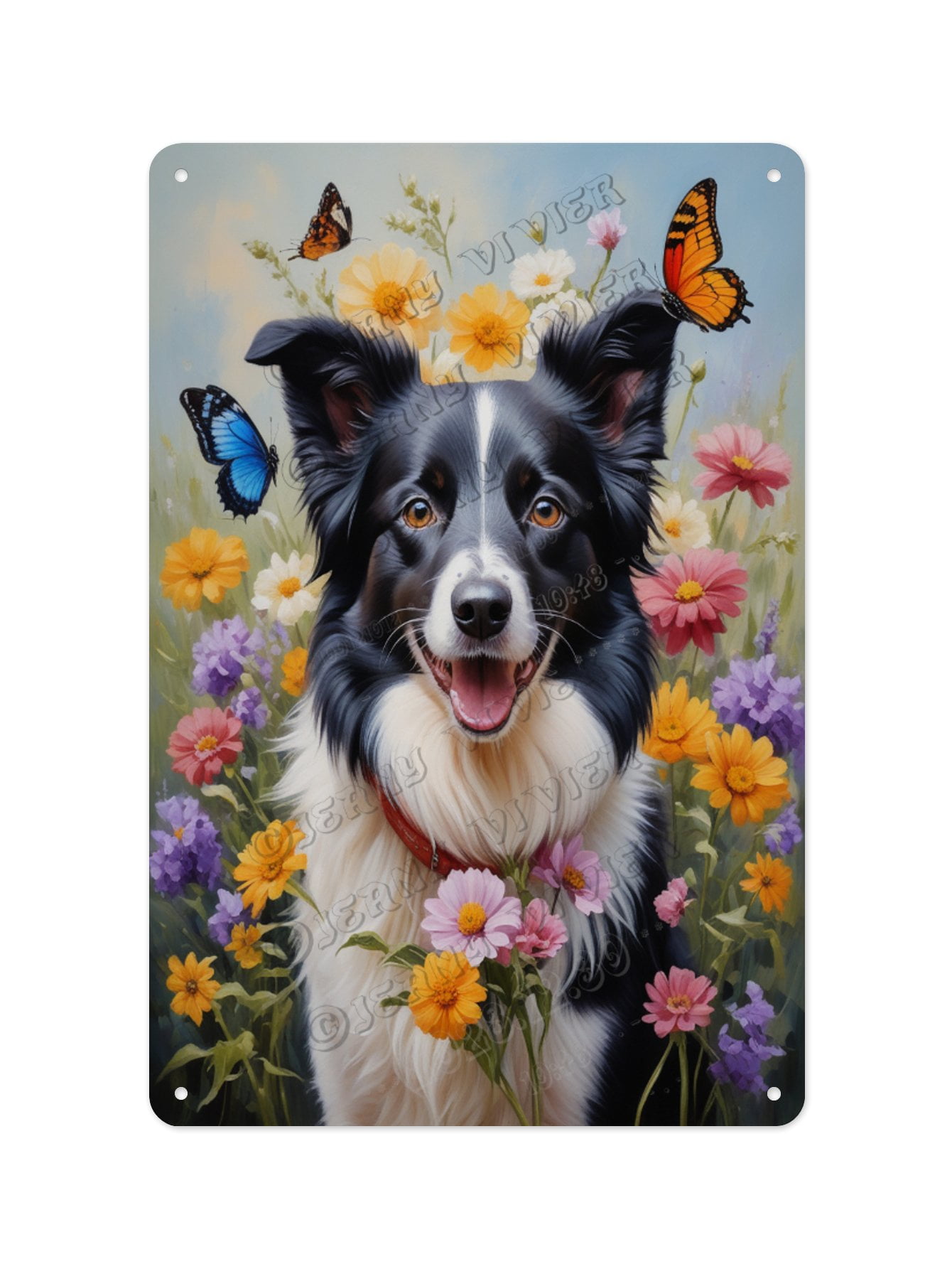 Border Collie & Sunflowers Oil Painting Aluminum Sign 8x12 Inches - Pet ...