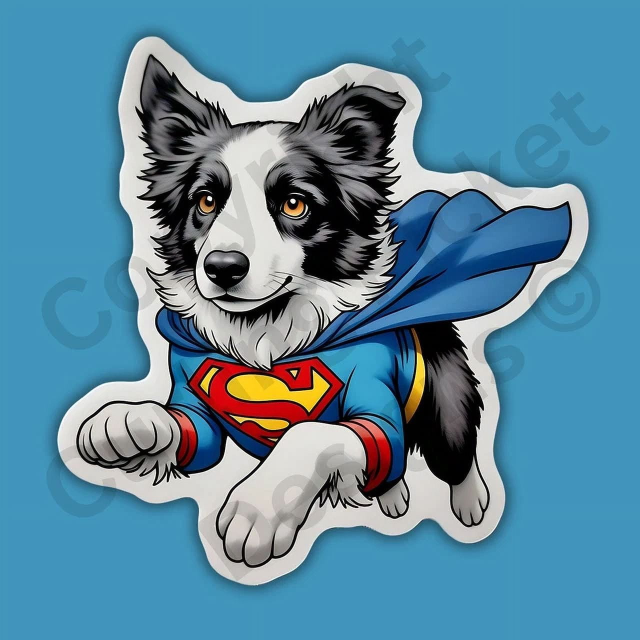 Border Collie Superhero Flying Through The Air Adorable Sticker Phone ...