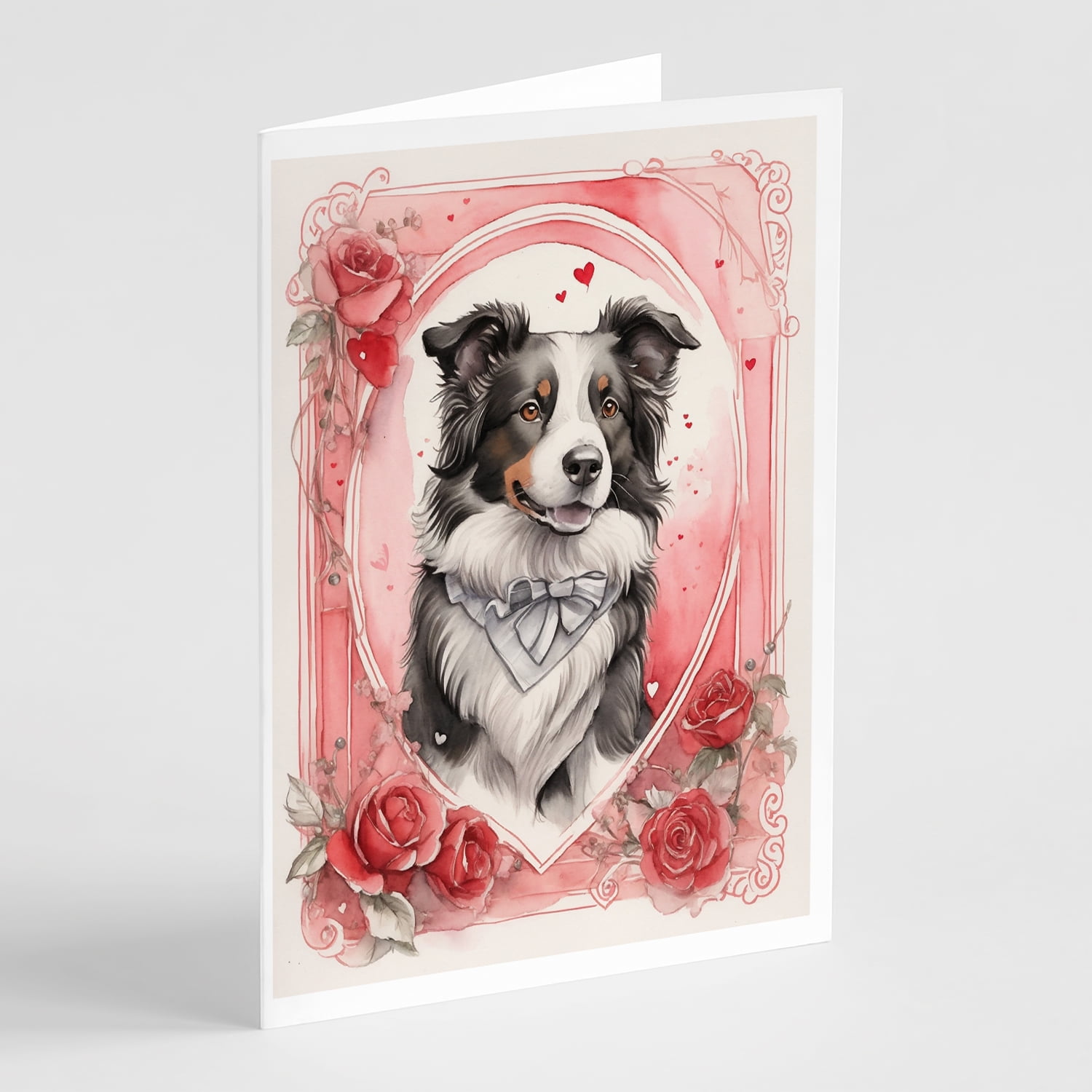 Border Collie Valentine Roses Greeting Cards Pack of 8 7 in x 5 in ...