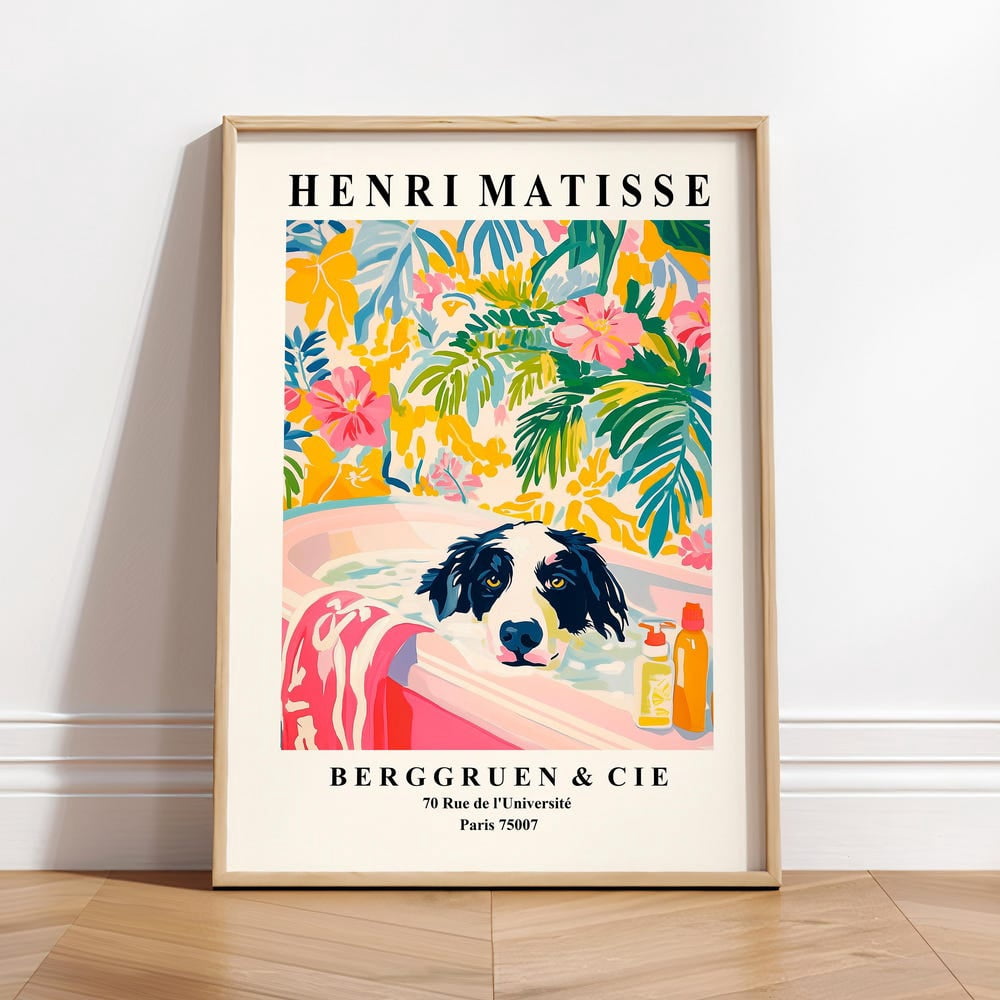 Border Collie Wall Art Poster Funny Bathroom Decor Pink Matisse Print ...