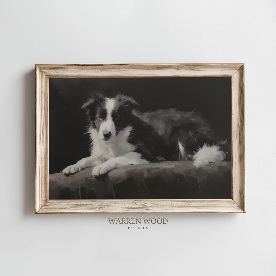 Border Collie Wall Art, Vintage Dog Landscape Print, Black And White ...