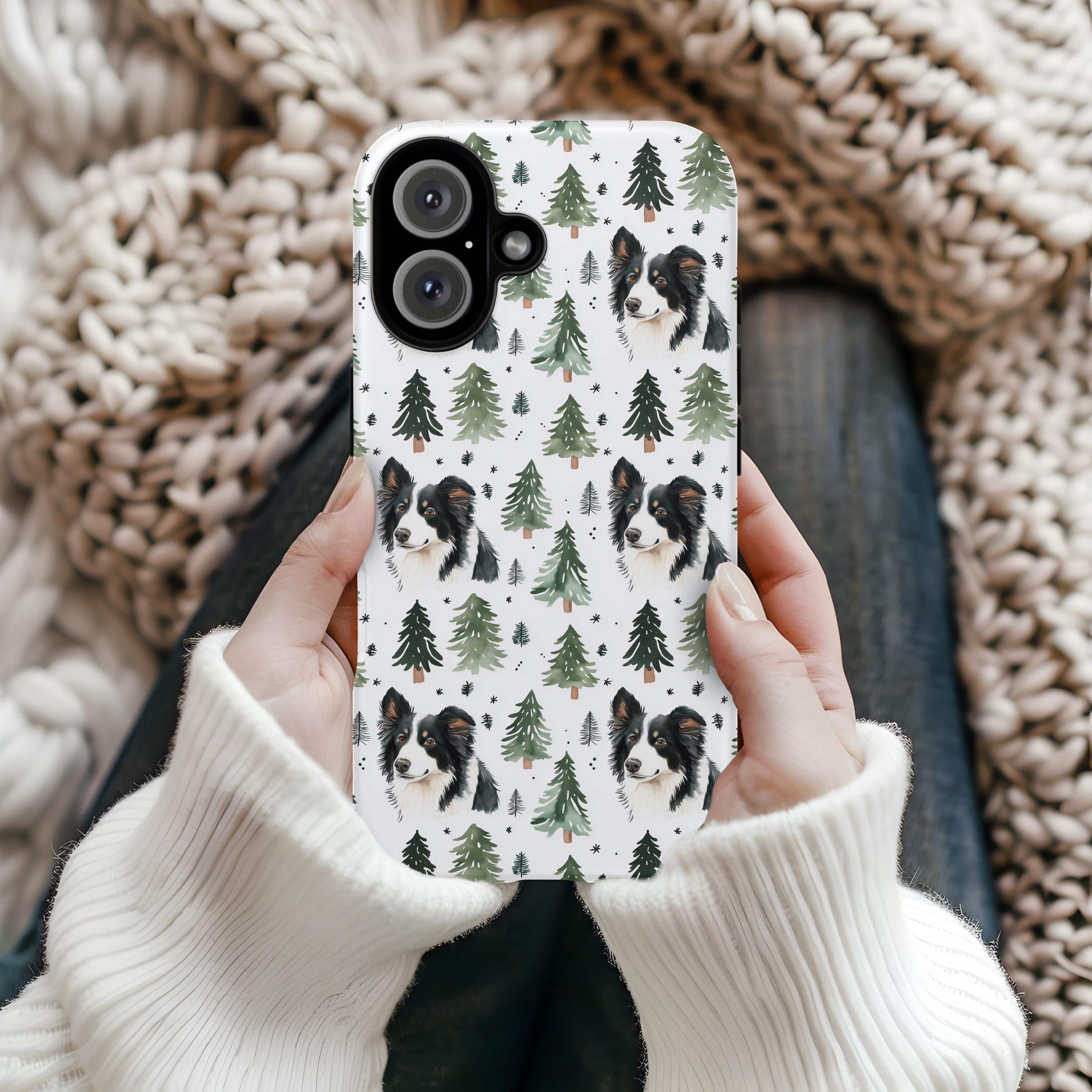 Border Collie Winter Toile Dog Case for iPhone 17 through 11 Pro Max ...