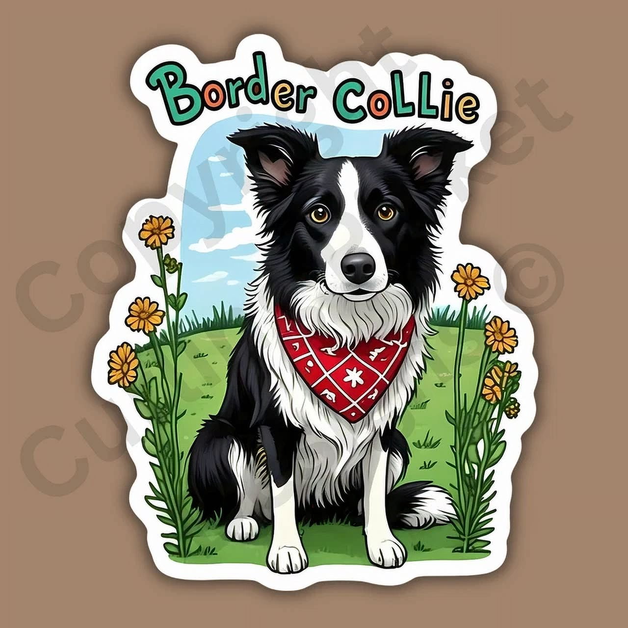 Border Collie With Bandana Dog Breed Cute Sticker Phone Decal Water ...