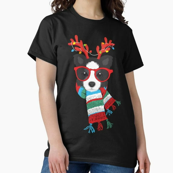 Border Collie Xmas Holidays With Reindeer Antlers And Christmas M12318 ...