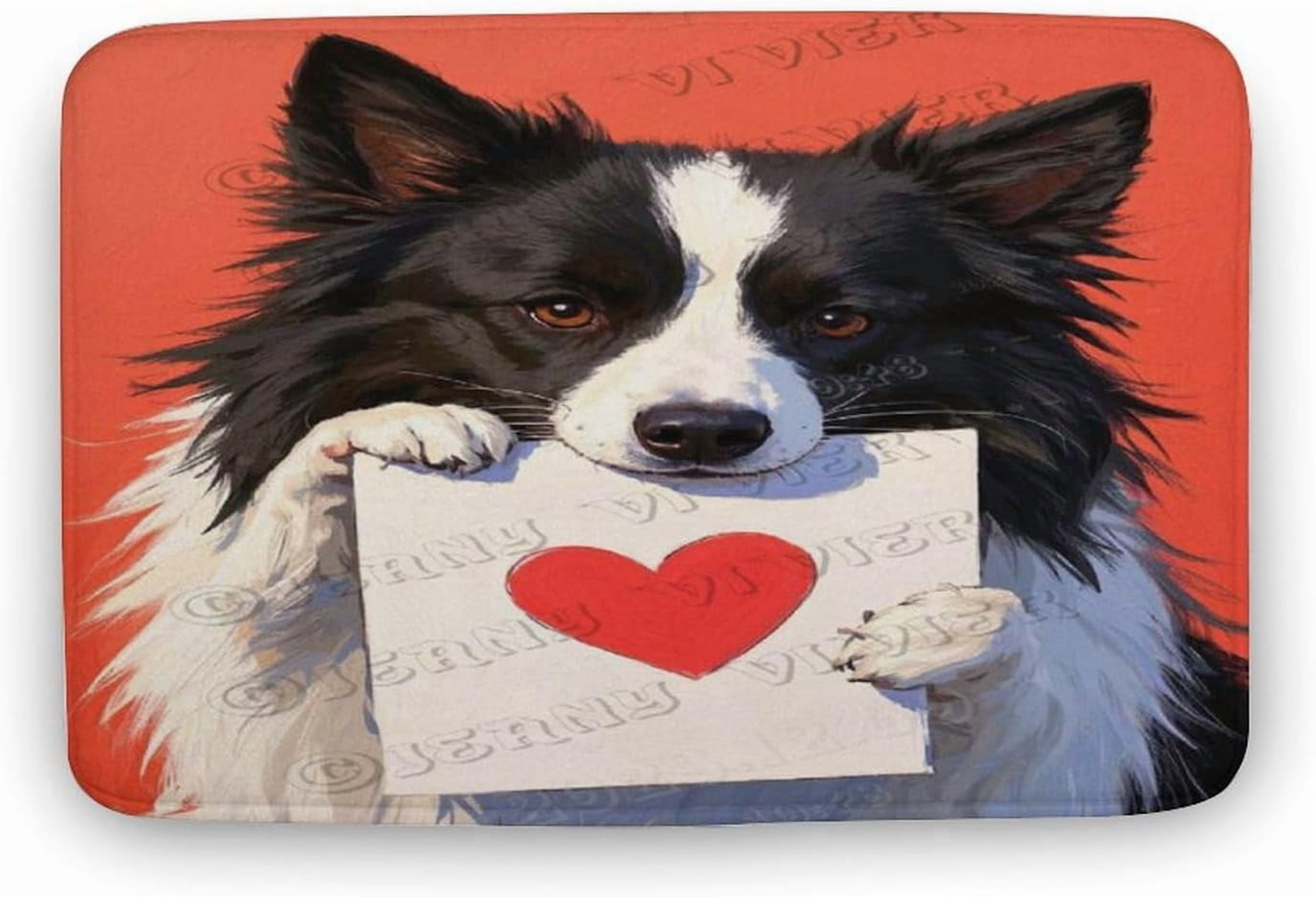 Border Collie with Heart Design Bath Rug, Soft Plush Microfiber Non ...