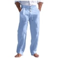 Border Men's Linen Loose Casual Sports Pants Pocket Tie Solid Color ...