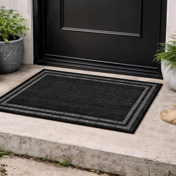 Border Stripe Indoor Outdoor Flat Woven Area Rug,Natural Jute-Style ...