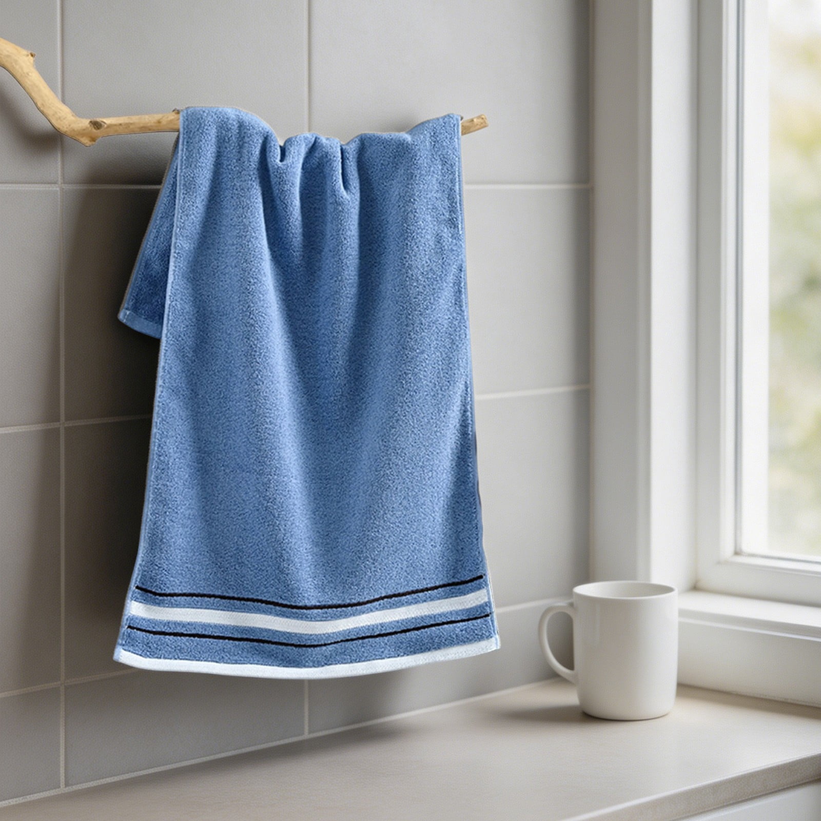 Border Striped Cotton Hand Towels,Ultra Soft Absorbent Washcloths,Quick ...