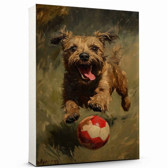 Border Terrier Dog Playing Soccer Stretched Canvas Size 8x12 – Sports ...