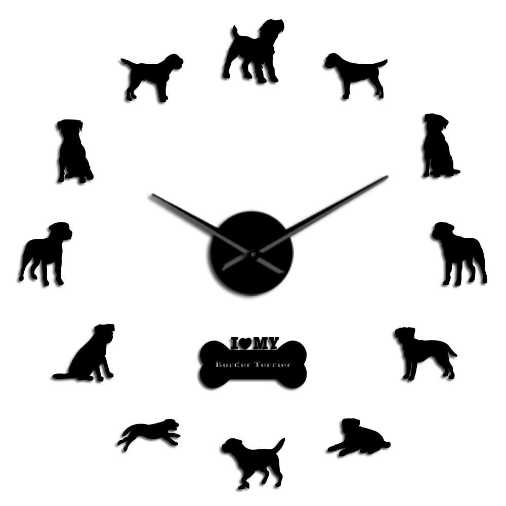 Border Terrier Pet Dog Silhouette Frameless Wall Clock Stickers, DIY ...