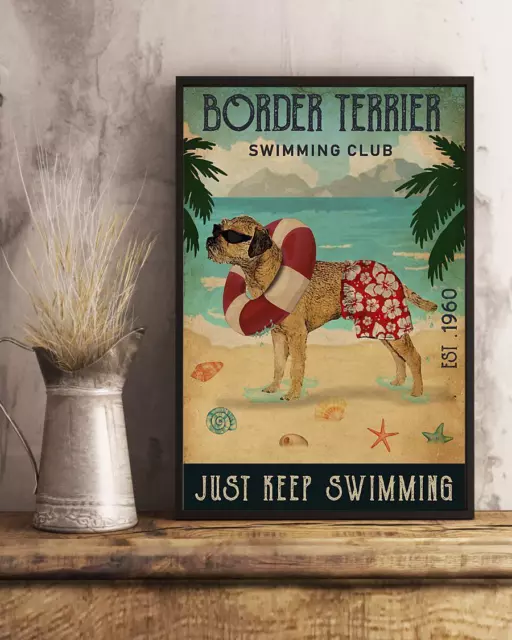 Border Terrier Swimming Club Just Keep Swimming Dog Beach Poster Wall ...