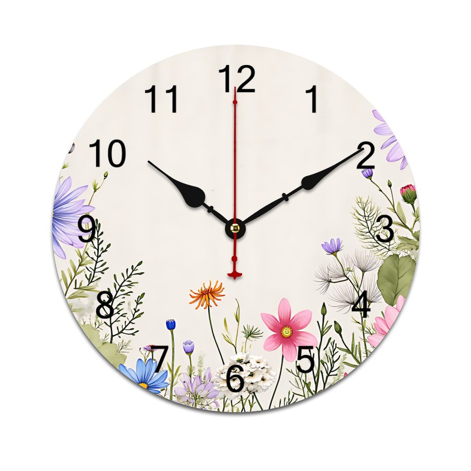 Border of Colorful Flowers And Leaves Bedroom Wall Clock Large Modern ...