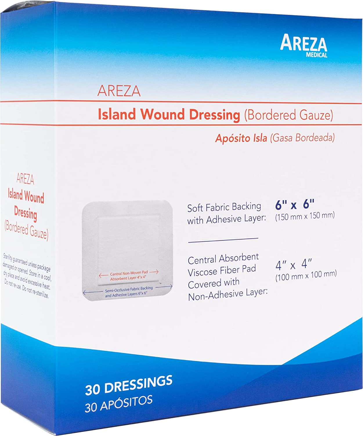 Bordered Gauze Island Dressing 6" x 6" Sterile Latex Free 30 Per Box ...