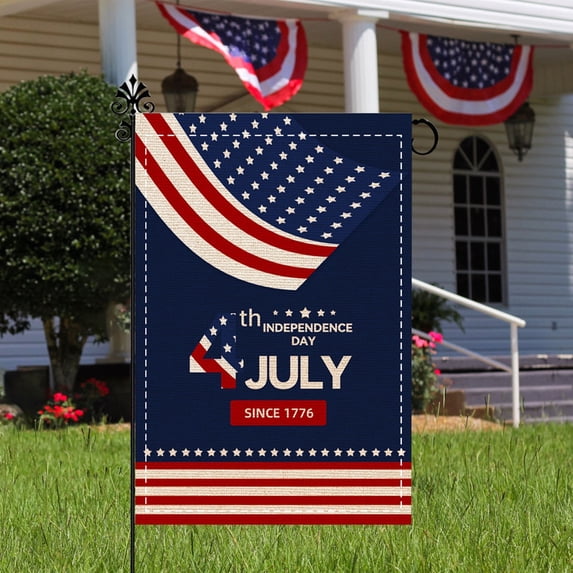 Bordered Linen Patriotic Hanging Garden Flag, Fade Proof Weather ...