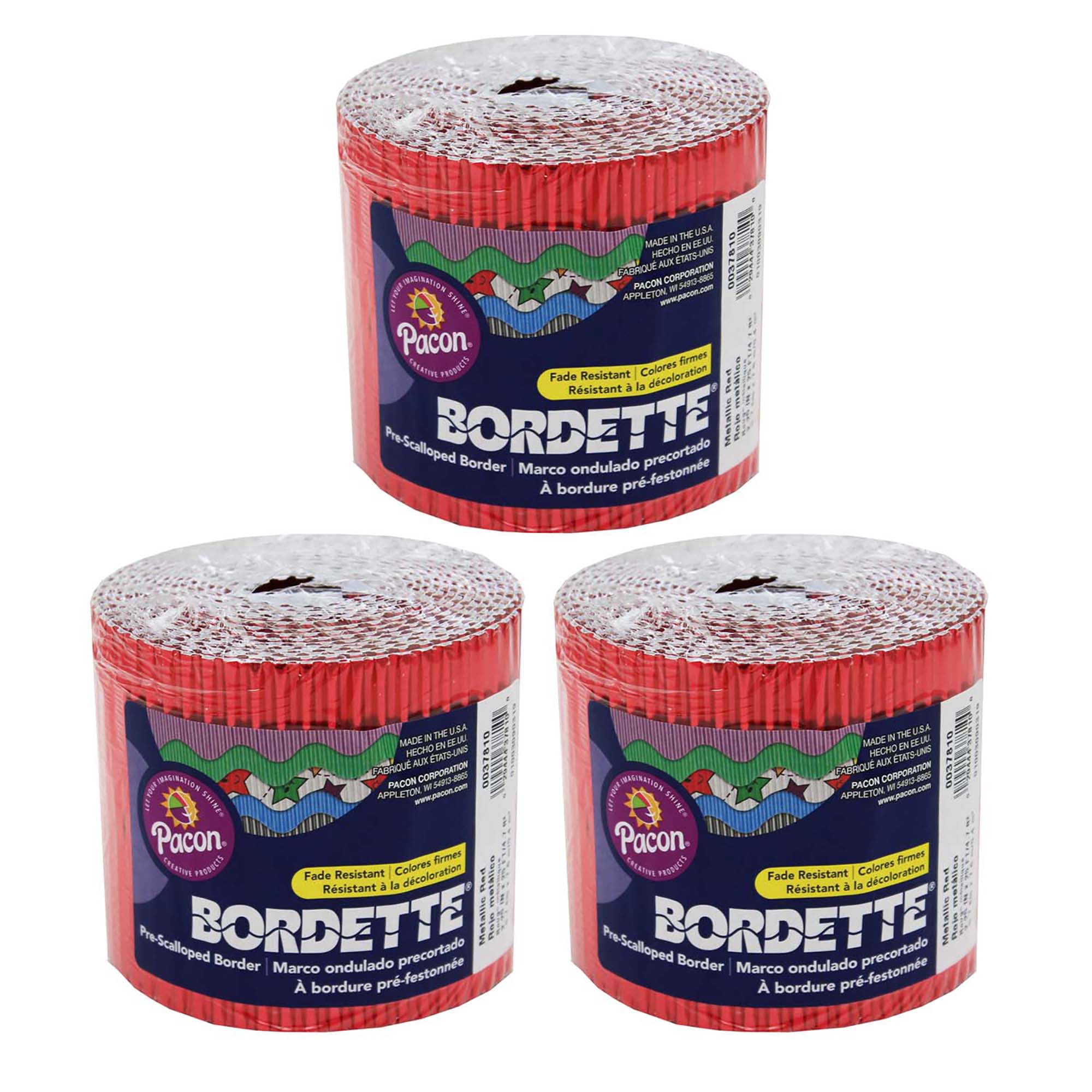 Bordette Decorative Border, Metallic, Red, 2-1/4" x 25', 3 Rolls ...