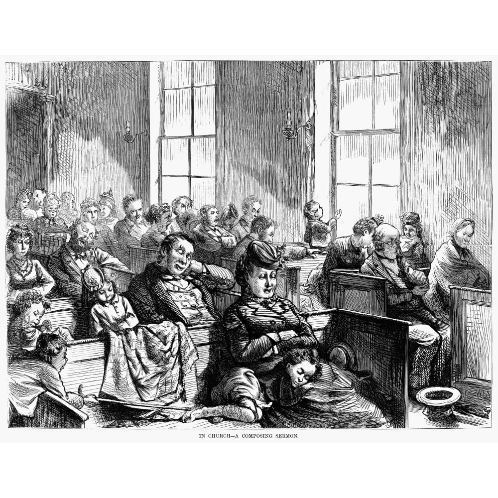 Bored Congregation 1872. N'In Church-A Composing Sermon.' Wood ...