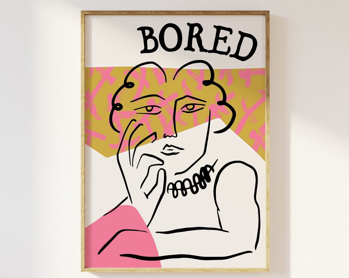 Bored Mid Centry Retro Sketch Art Print - Effortless Retro Contemporary ...