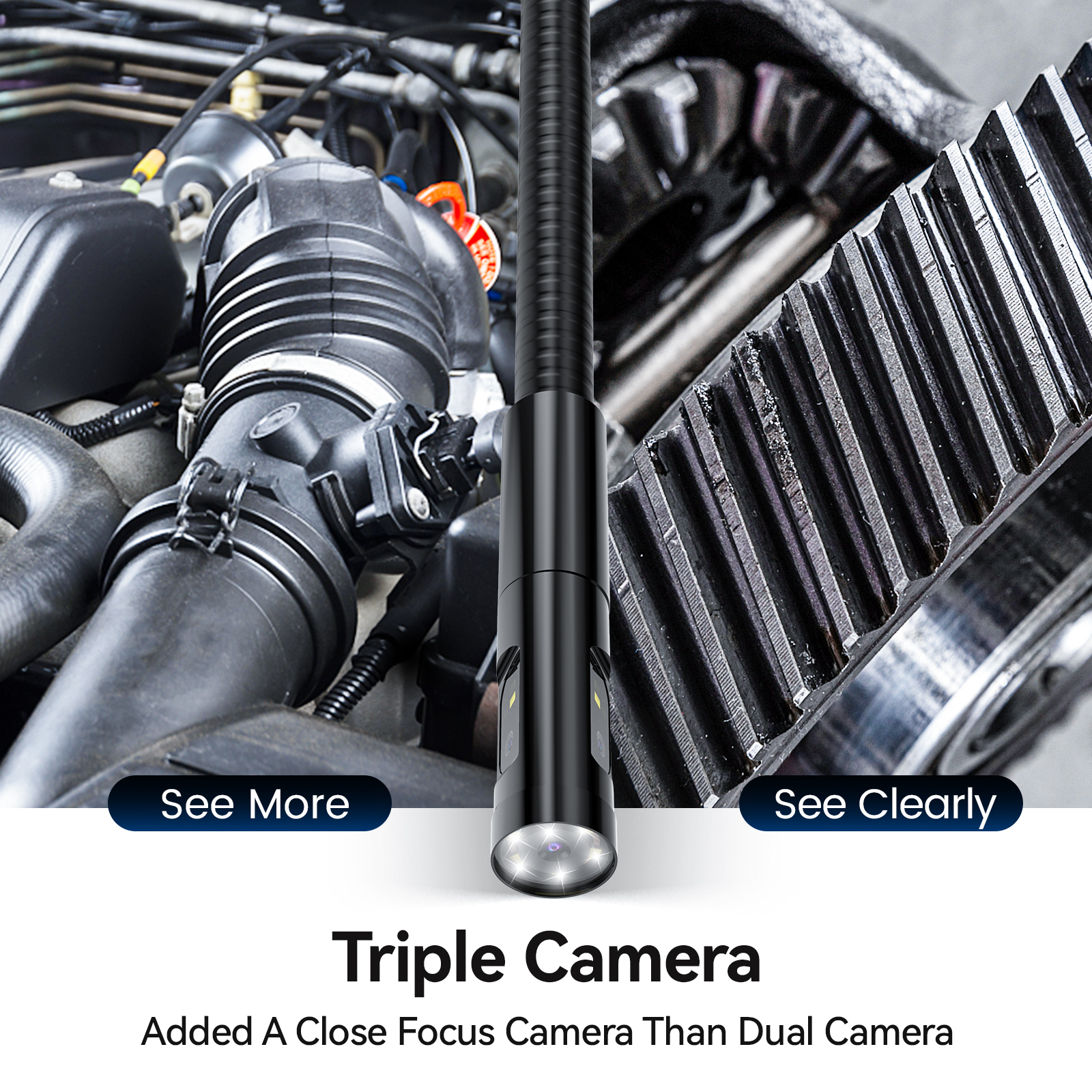 Borescope-inspection camera accessories, 7.9mm dia triple-lens flexible ...