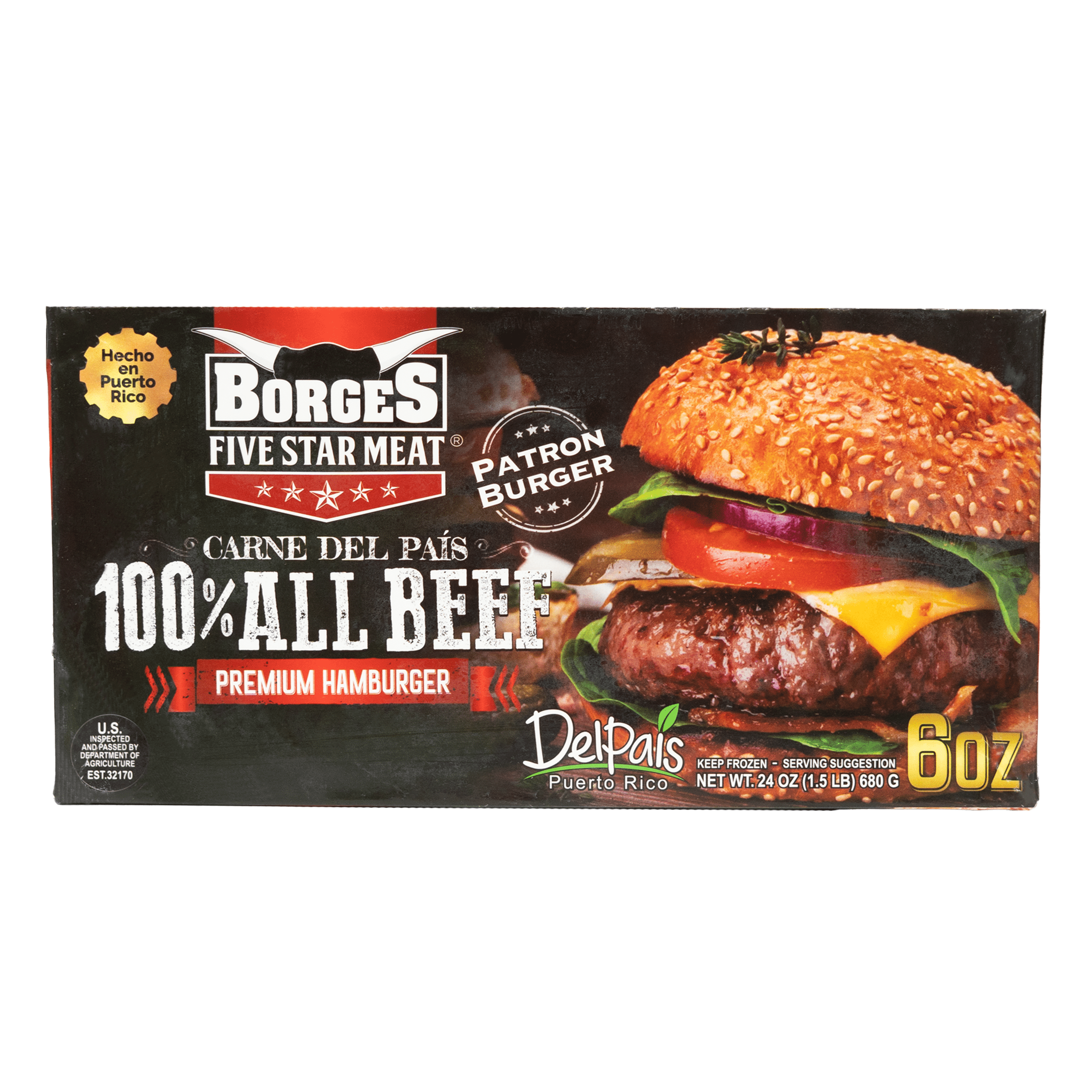 Borges Five Star Meat, All Natural, Frozen 100% All Beef Patties, 6 oz ...