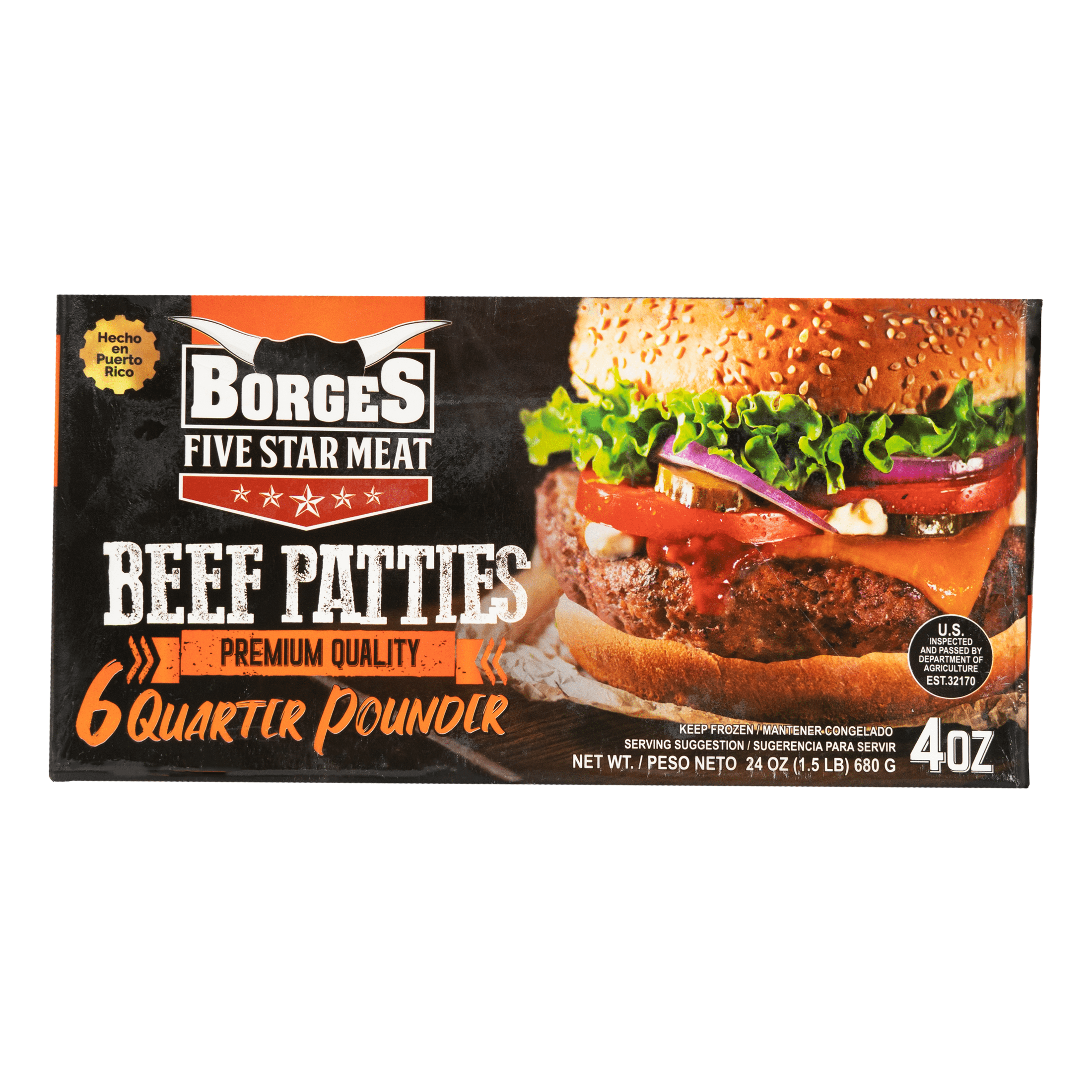 Borges, Five Star Meat, Frozen Beef Patties, 4 on Each, 6 count ...