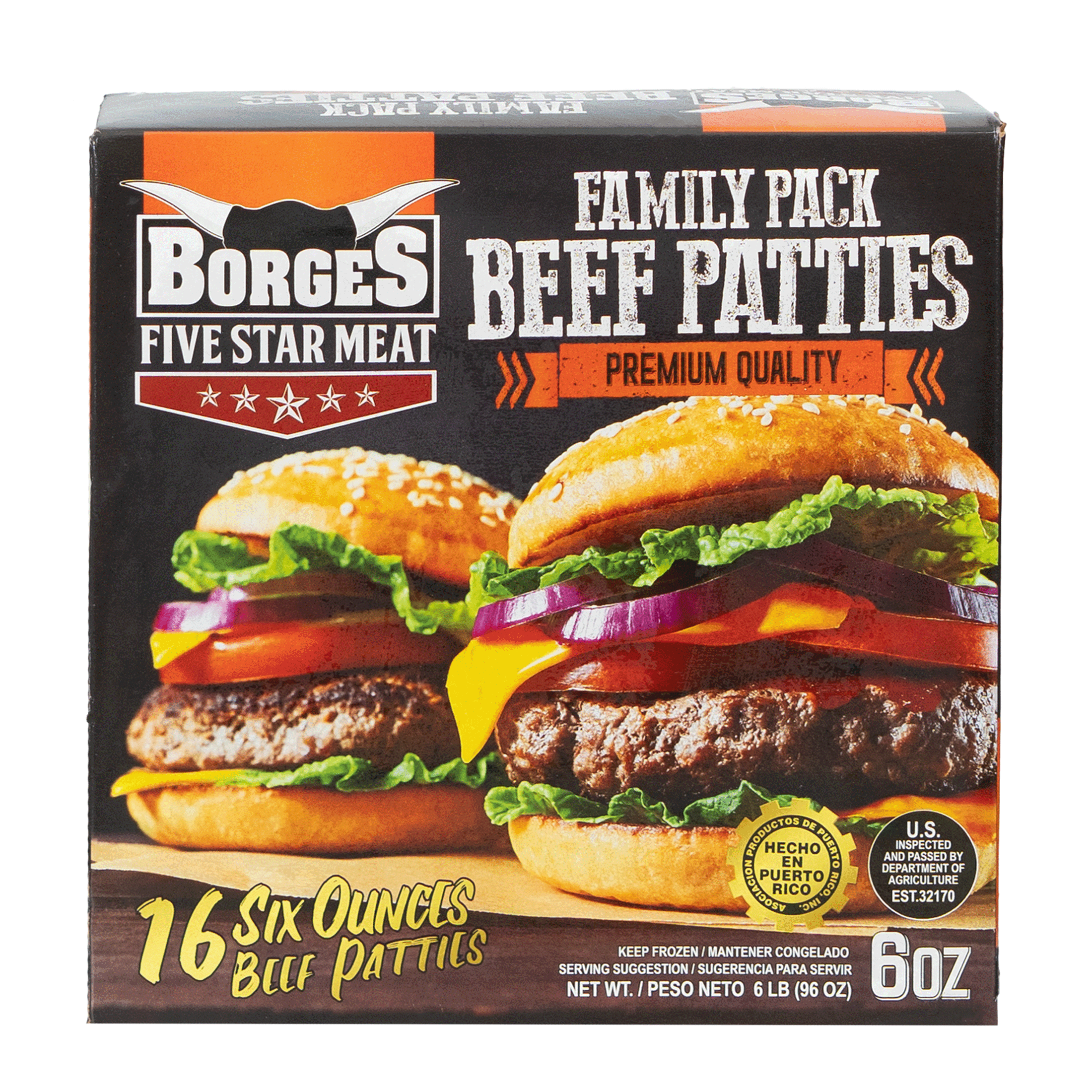 Borges, Five Star Meat, Frozen Beef Patties Family Pack, 24 count, 4 oz ...
