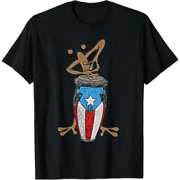 Boricua Coqui Taino Playing Conga with Puerto Rican Flag Unisex T-Shirt ...