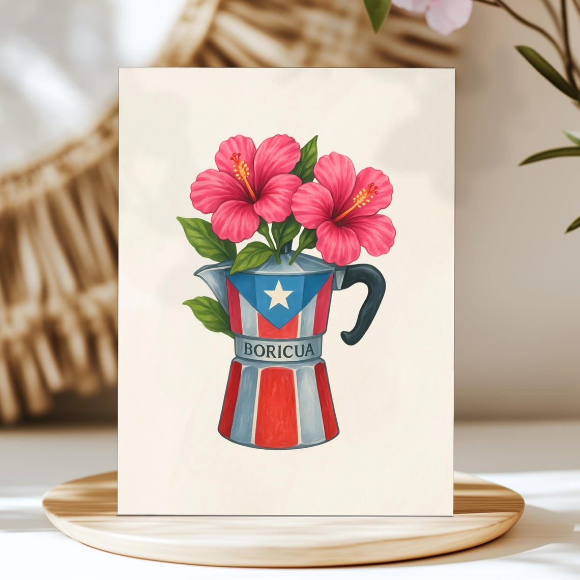 Boricua Greca Coffee Pot Print, Puerto Rican Kitchen Art, Caribbean ...
