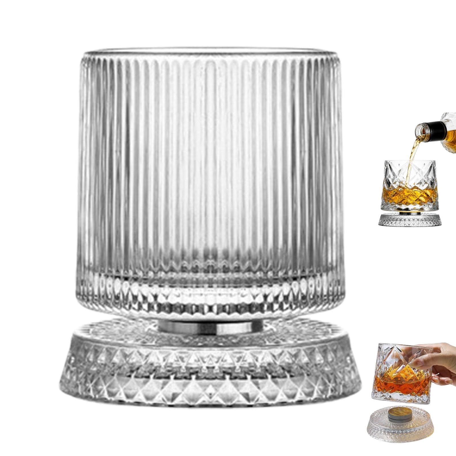 Borikise Spinning Whiskey Glasses, Heavy Crystal Old Fashioned Glass ...