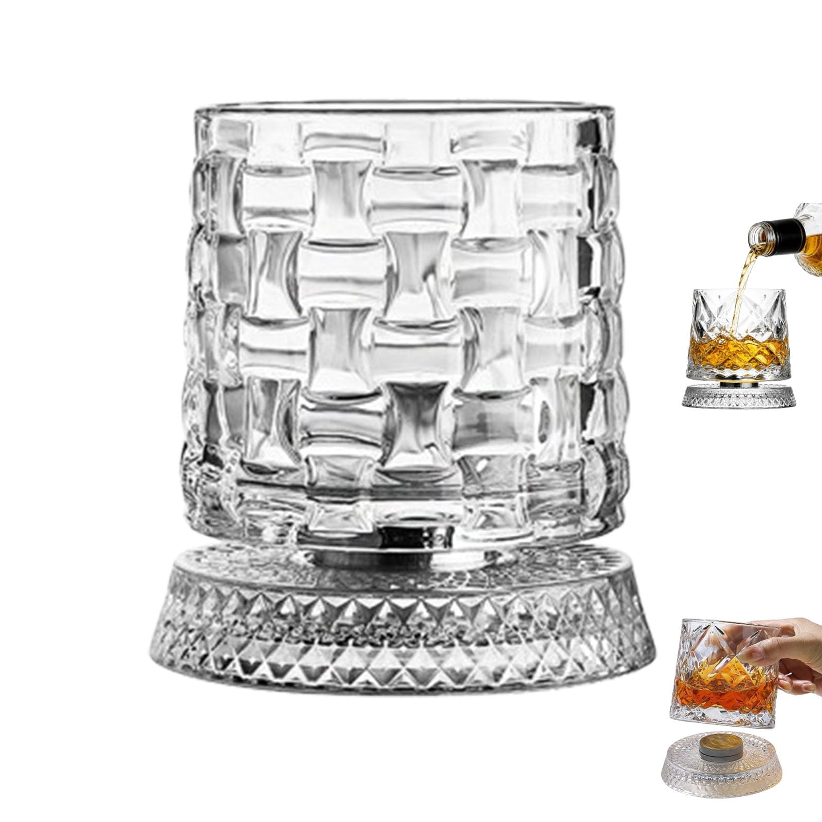 Borikise Spinning Whiskey Glasses, Heavy Crystal Old Fashioned Glass ...