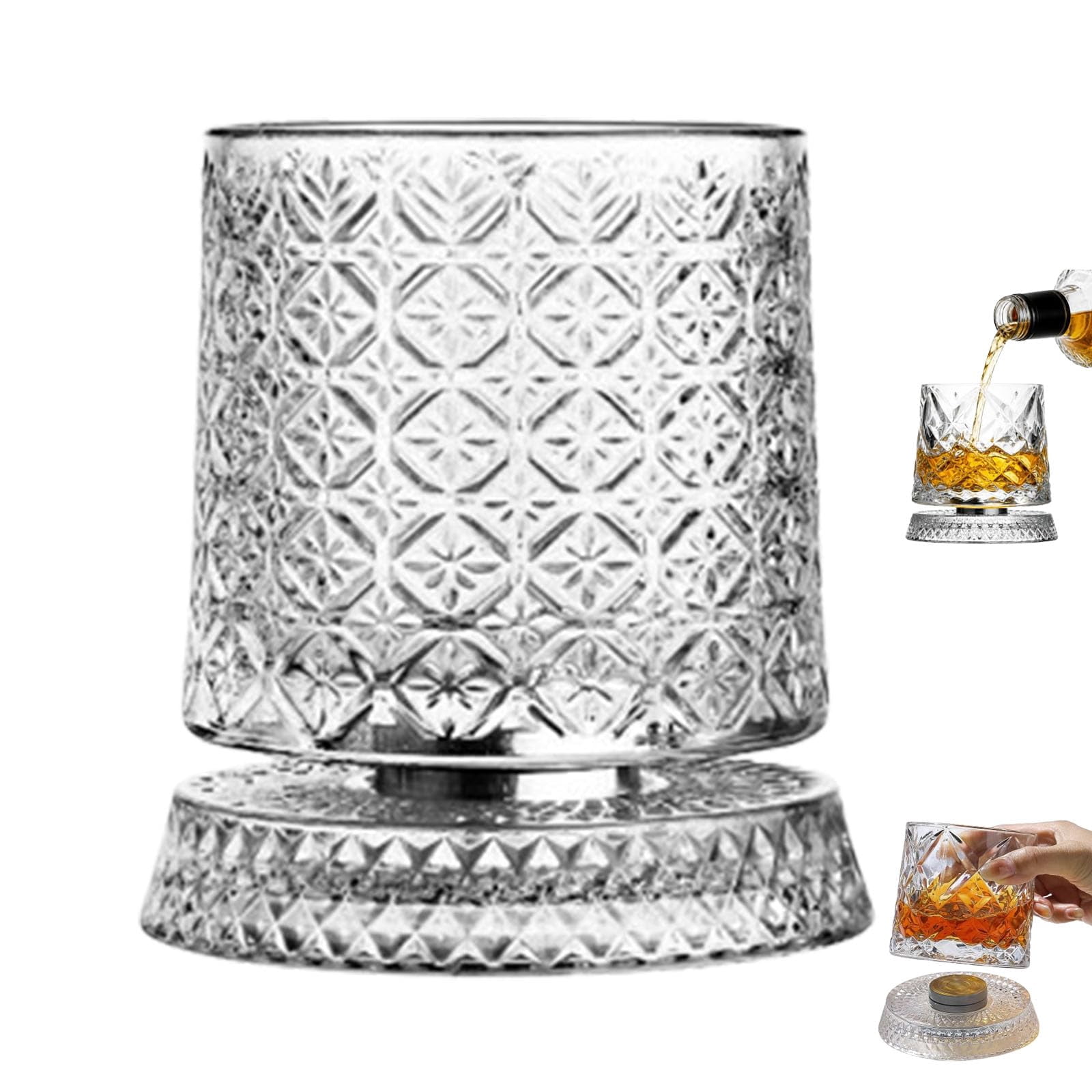 Borikise Spinning Whiskey Glasses, Heavy Crystal Old Fashioned Glass ...