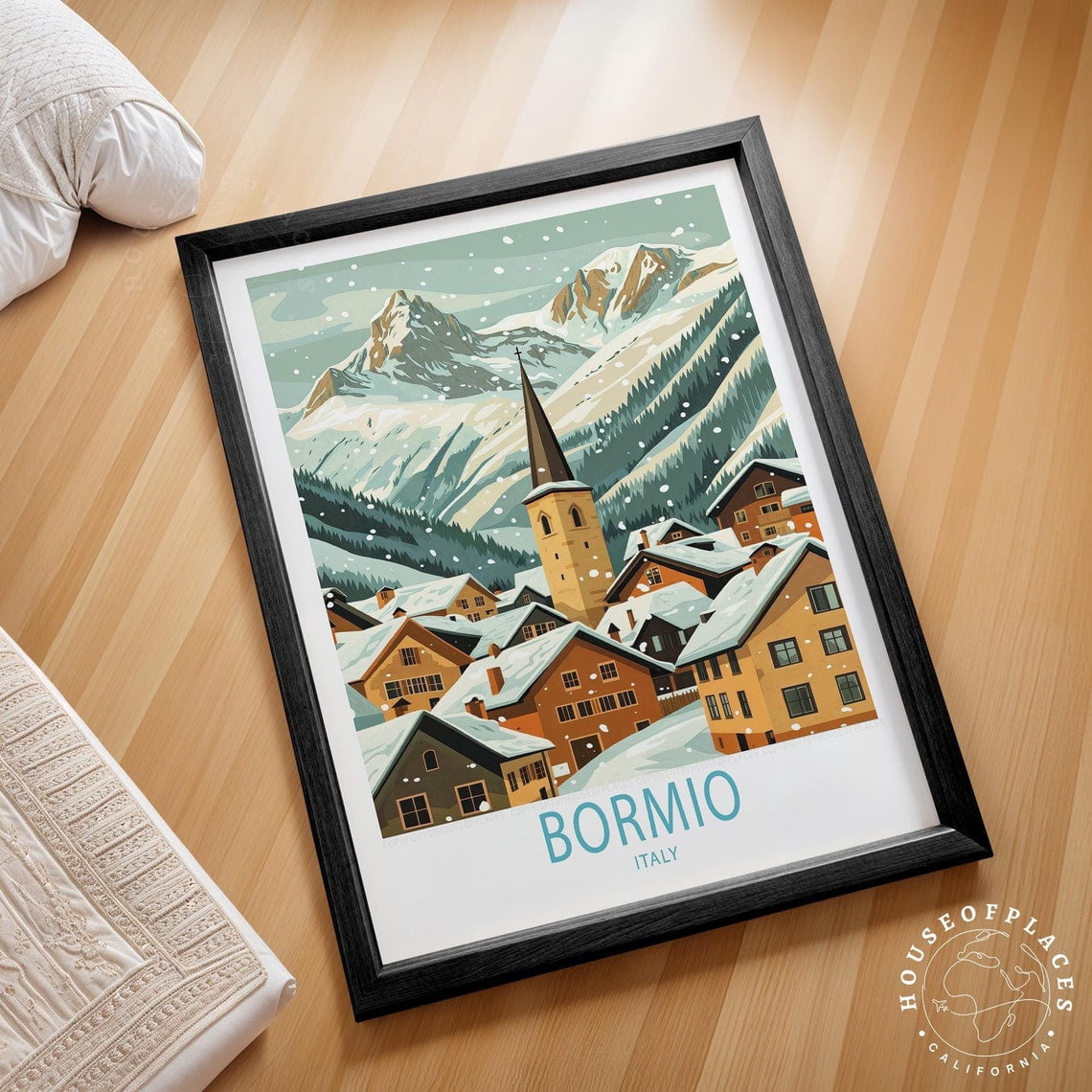 Bormio Italy Alpine Print Winter Village Scene Mountain Peak Wall Art ...