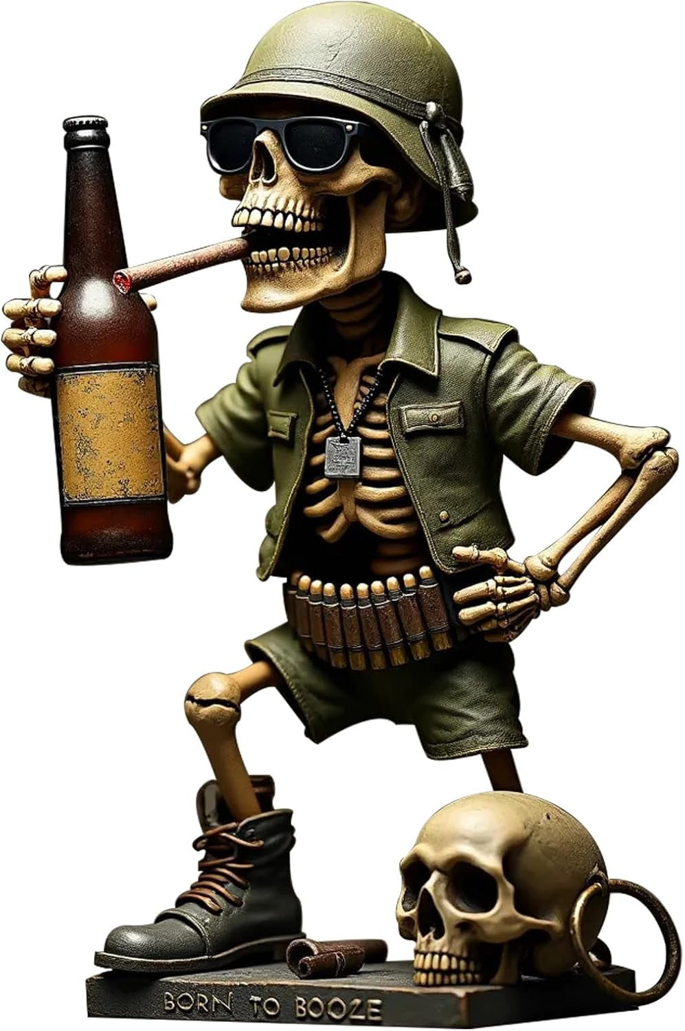 Born to Booze Skull Decoration, 4" Tall Resin Skeleton Skull Figurine ...