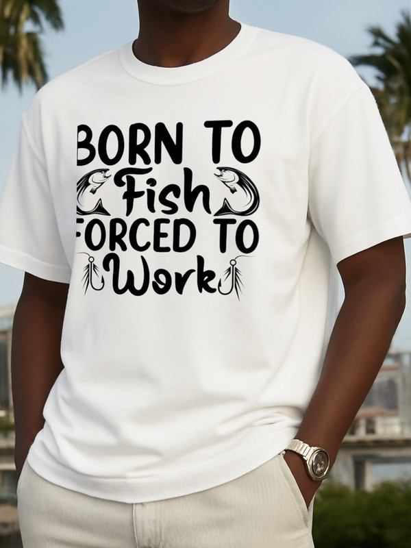 Born to Fish T-Shirt fish print t shirt for men 180G 100% Cotton white ...
