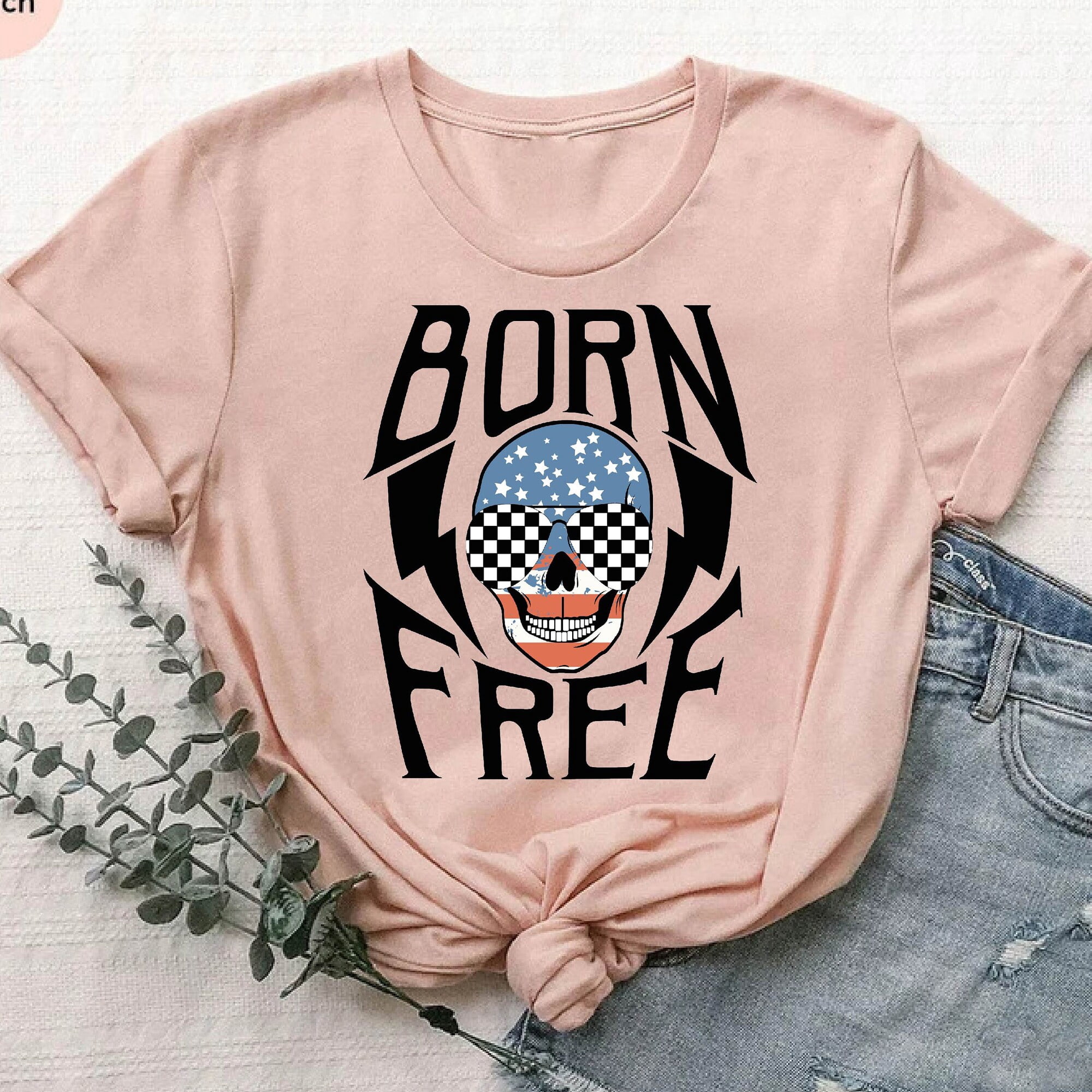 Born Free Tshirt Patriotic Skull Graphic Tee American Freedom Shirt ...