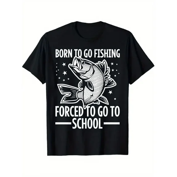 Born to Go Fishing Forced to Go to School Bass Fish Graphic T-Shirt ...